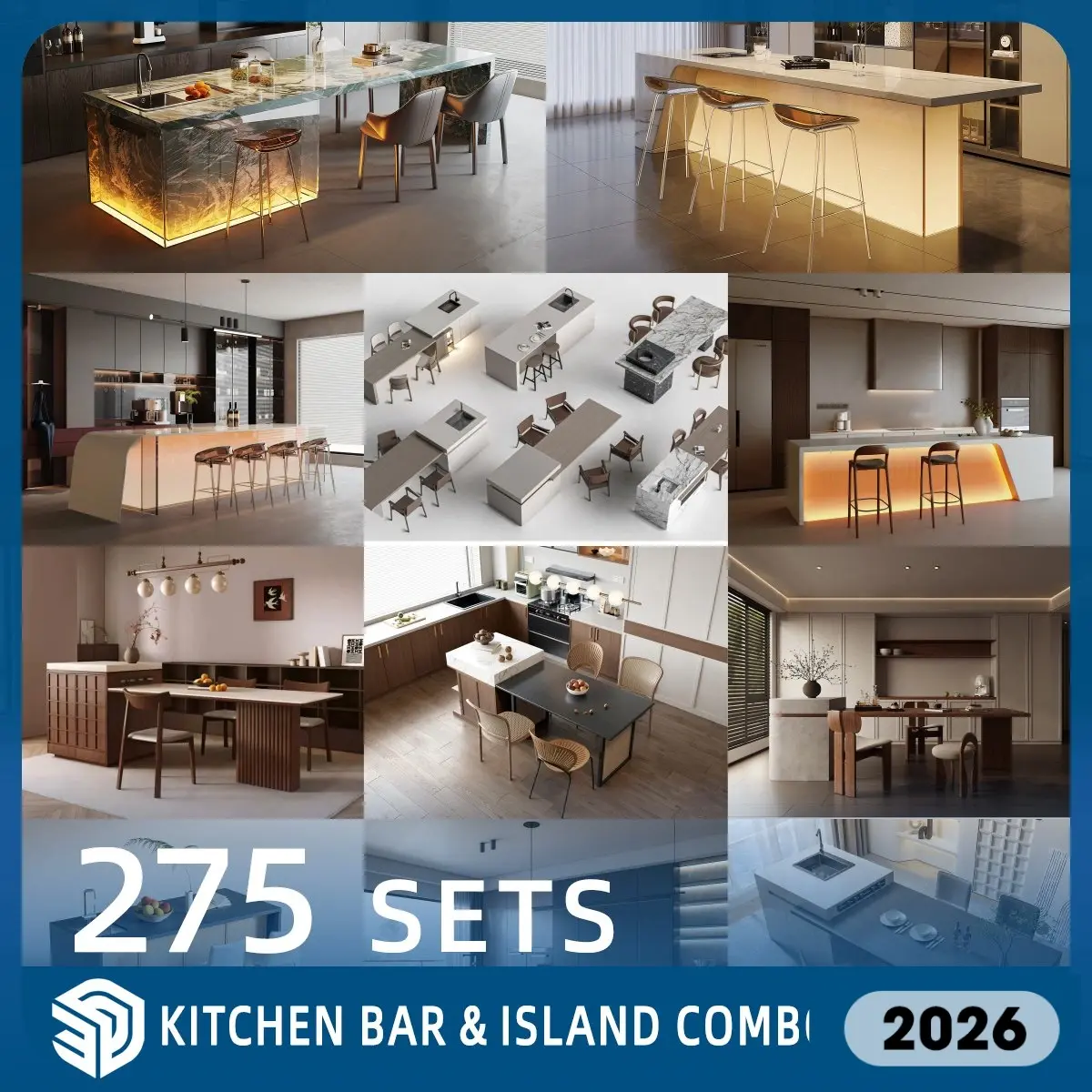 Kitchen Island skp & Bar Combo SketchUp SKP Download- 275 Sets| IDS1360 ...