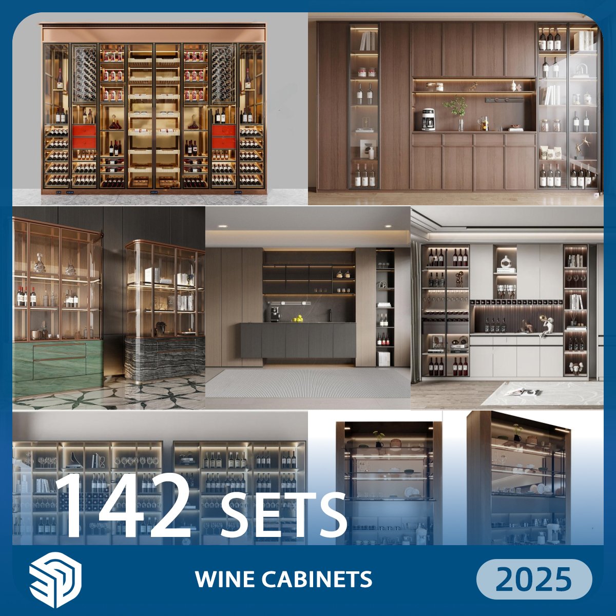 Wine Cabinets SKP SketchUp Download- 142 Sets SketchUp Models | ID703 ...