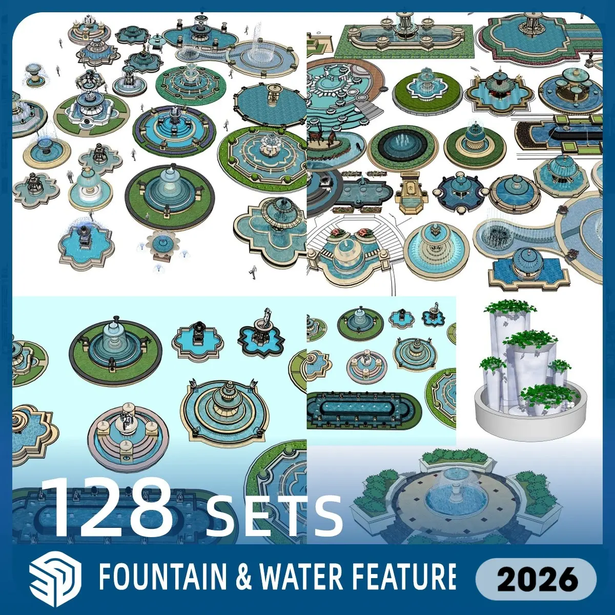 Fountain skp & Water Feature Pack SketchUp SKP Download- 128 skp| ID742 ...