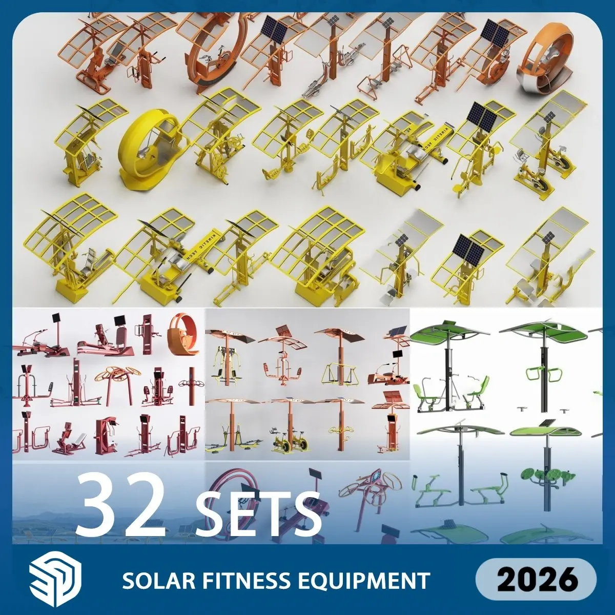 Solar Fitness Equipment SketchUp skp Models Download- 32 Sets| IDSU3230 ...
