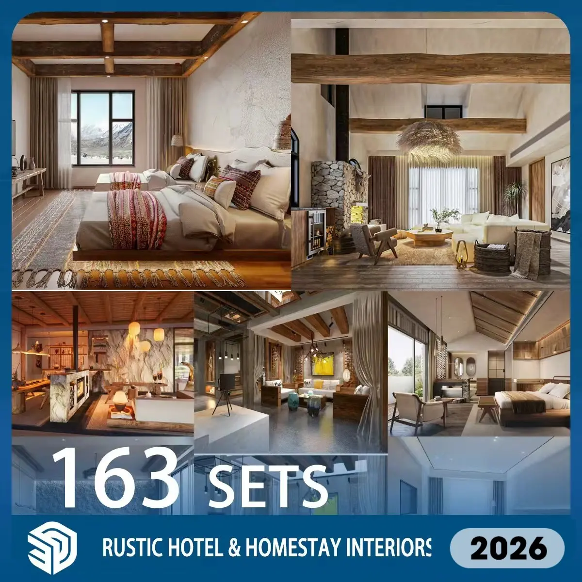 Rustic Hotel & Homestay Interiors SketchUp SKP Models Download- 163 ...