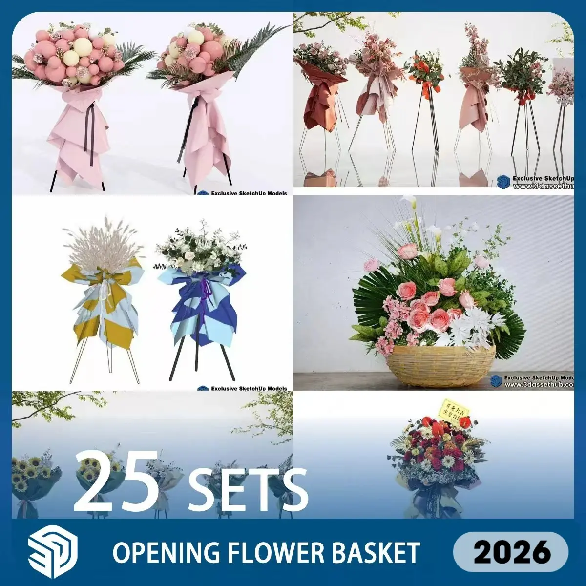 Opening Flower Basket SketchUp Models Skp Download - 25 Sets| ID1794 ...