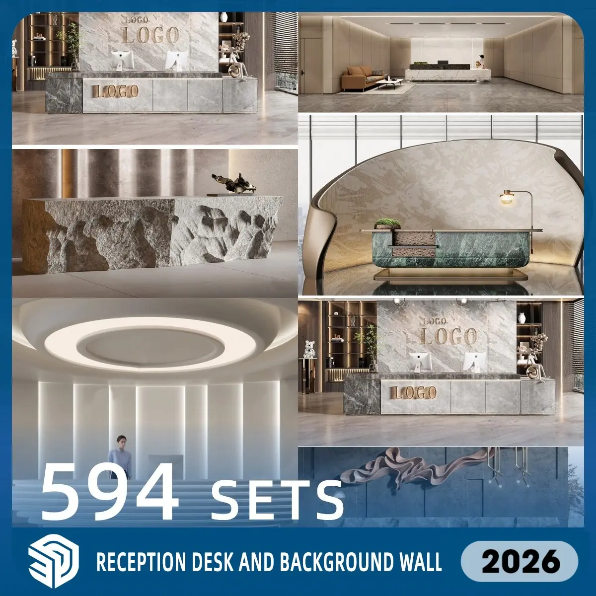 Reception Desk and Background Wall SketchUp SKP Models Download- 594 ...