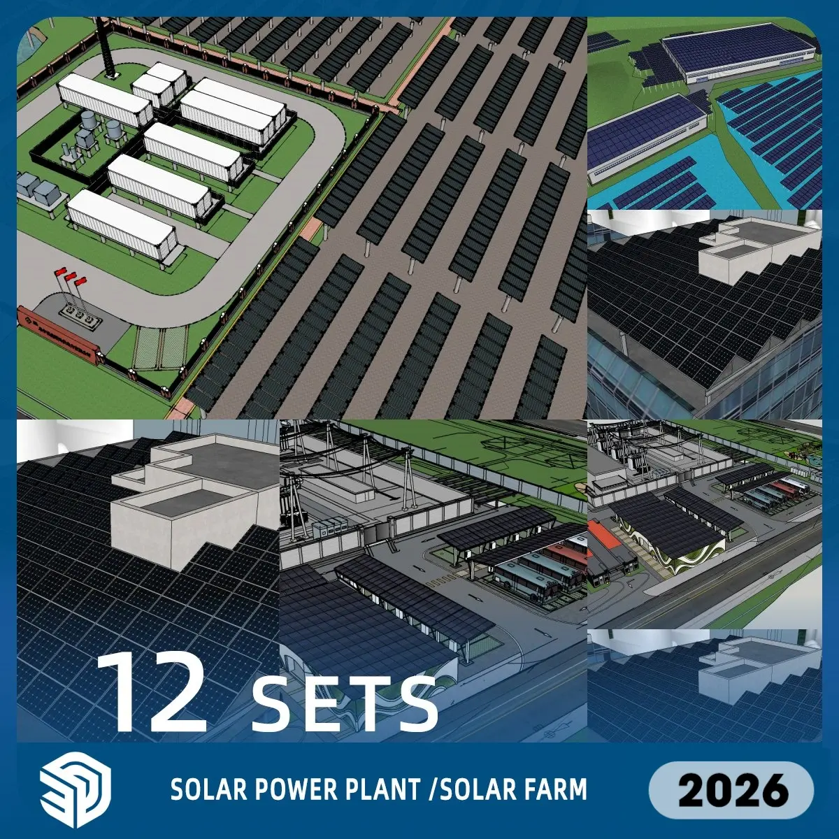 Solar Farms & PV Power Plants Pack SketchUp SKP Models Download- 12Sets ...