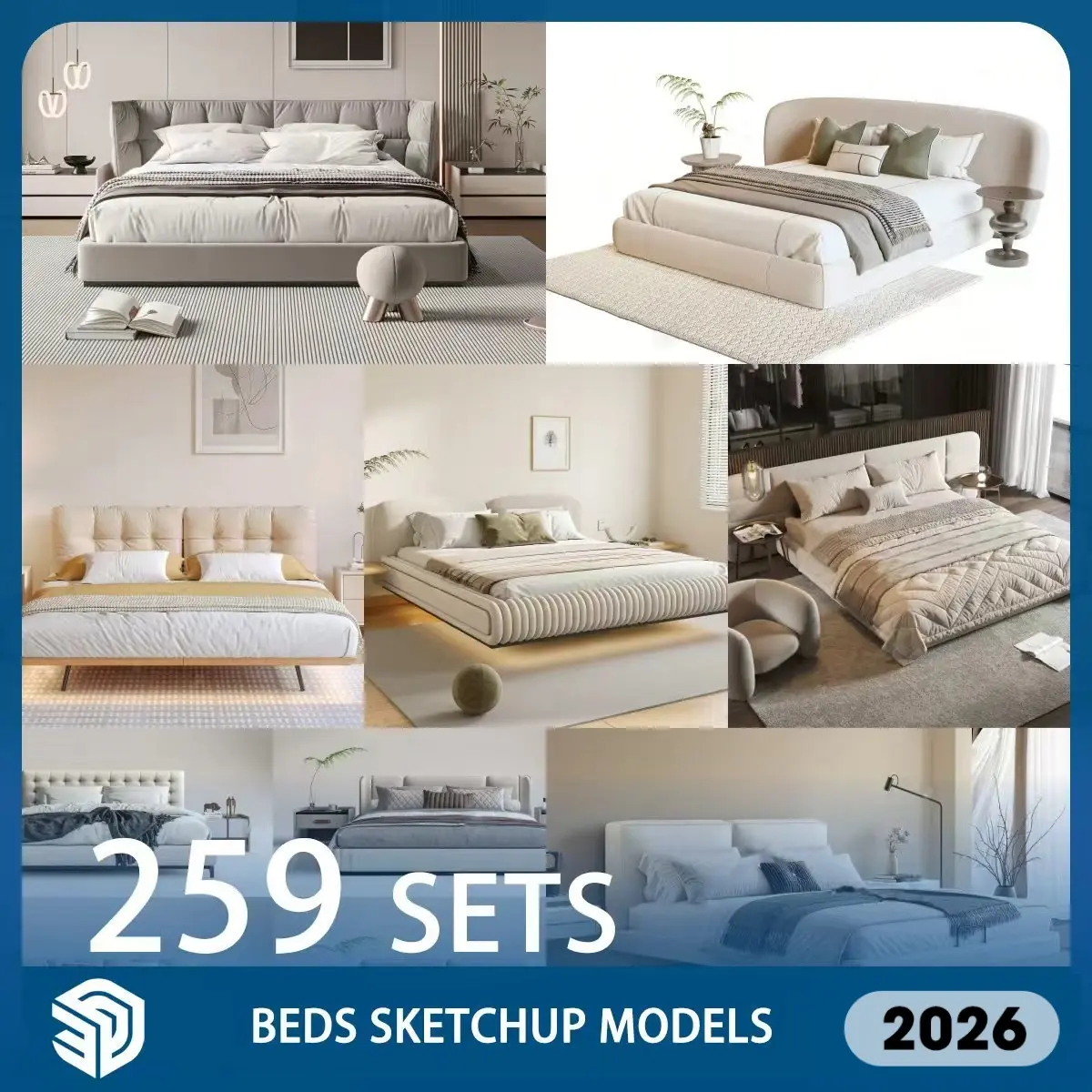 Beds skp & Bedroom Furniture SketchUp SKP Download - 259 Sets| IDS1265 ...