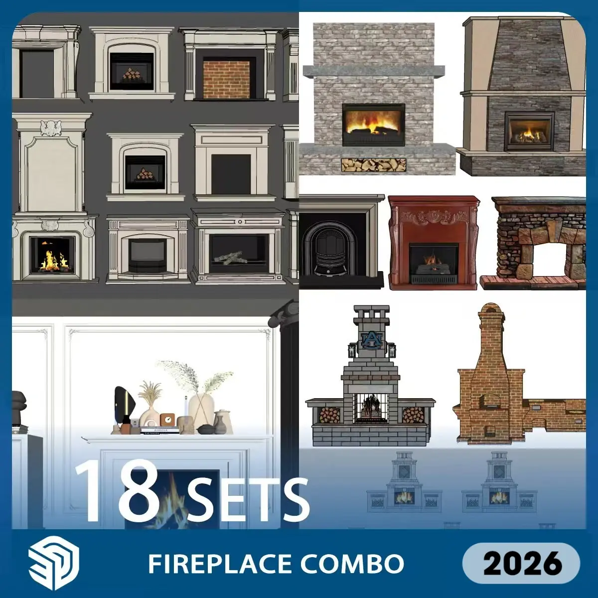 Fireplace Combo skp SketchUp Models Download - 18 Sets | ID97 - 3D ...