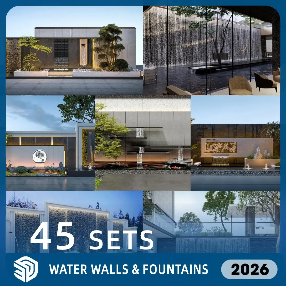 Water Walls & Fountains SKP SketchUp Models Download - 45 Sets|IDSU3008 ...