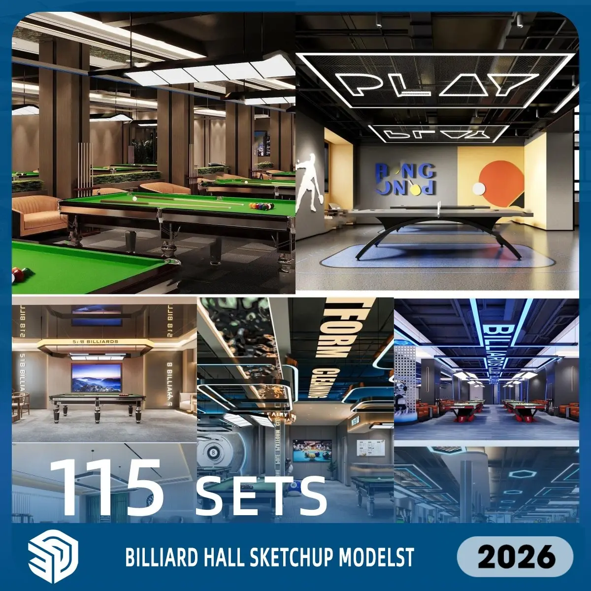 Billiard Hall SketchUp SKP Models Download- 115 Sets| ID926 - 3D Model ...