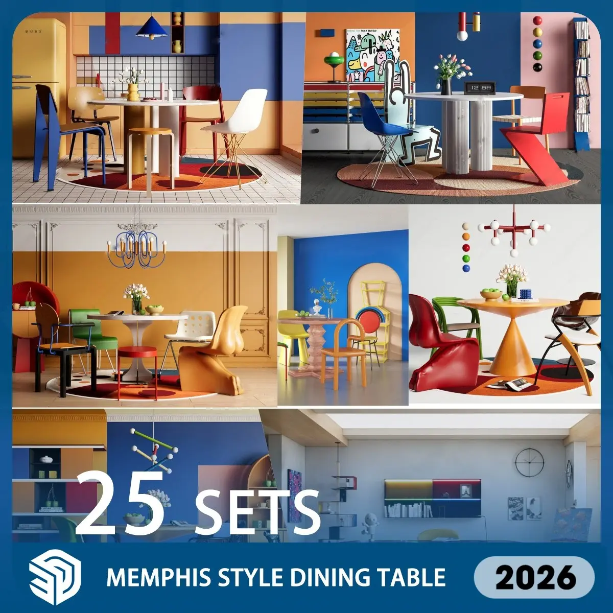 Memphis Style Dining Table skp & Chairs SketchUp Models Skp Download ...