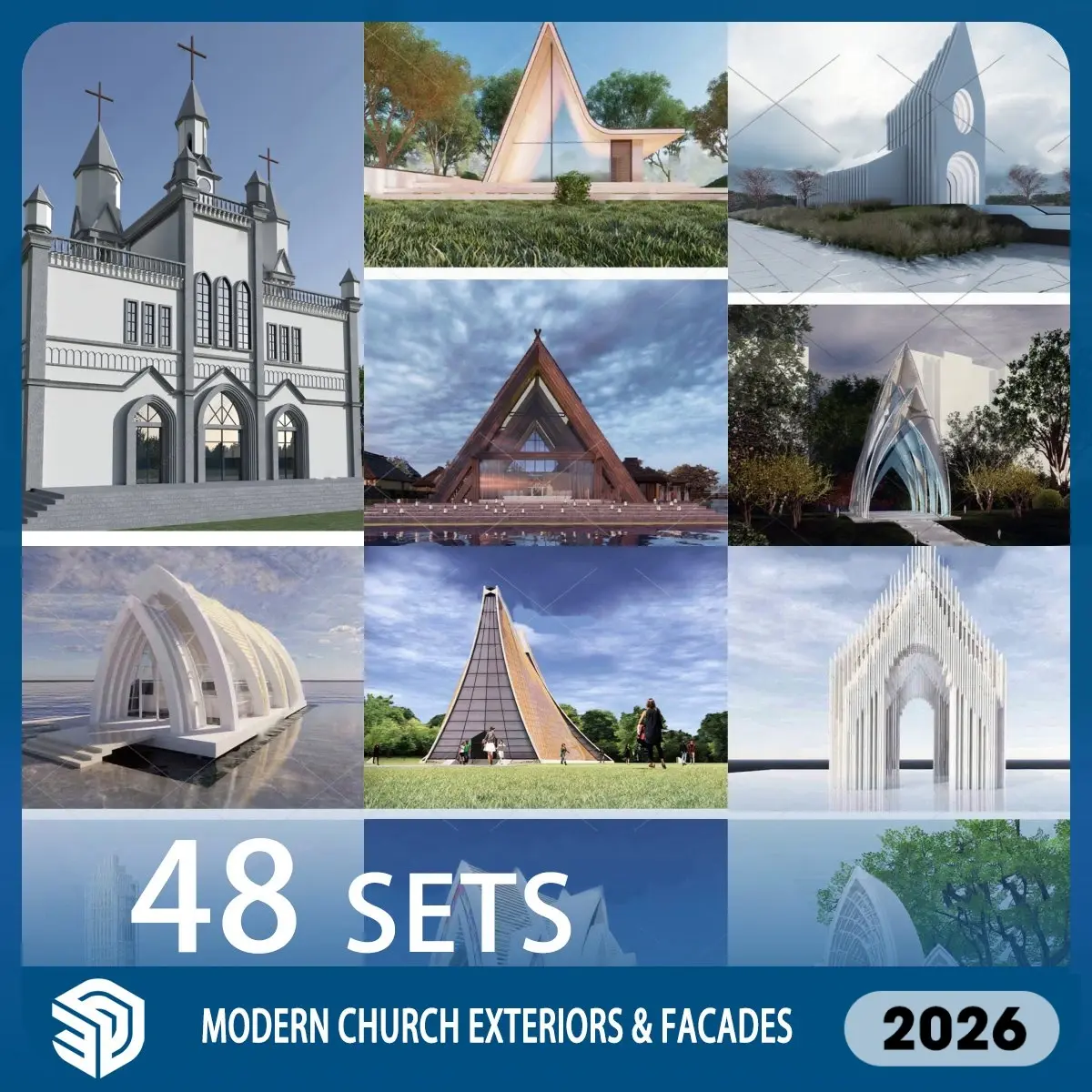 Modern Church Exteriors & Facades Pack SketchUp SKP Models Download- 48 ...